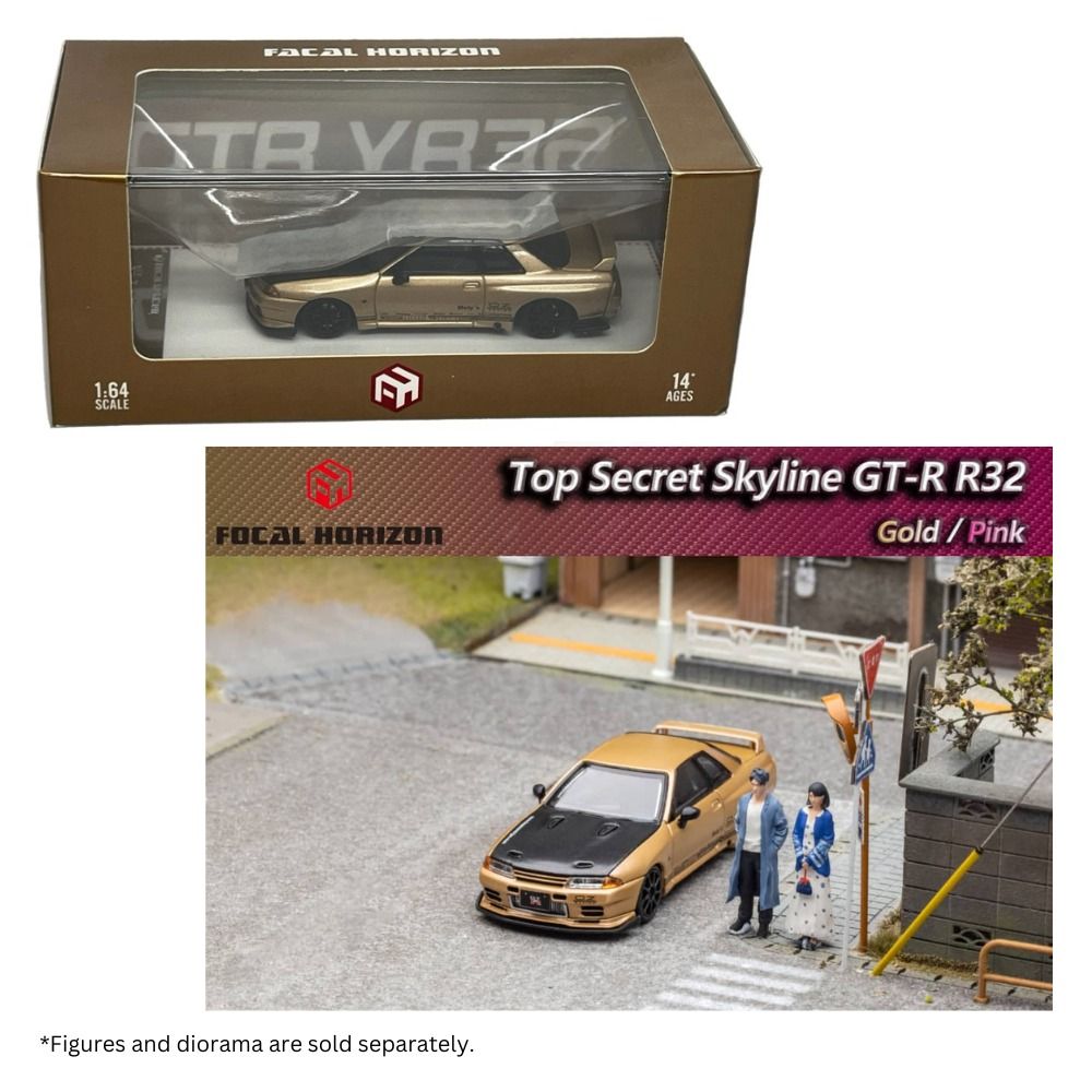 Focal Horizon 1/64 Scale Skyline GT-R R32 VR32 Top Secret Modified Gold Die-cast Car (FH3821 ...