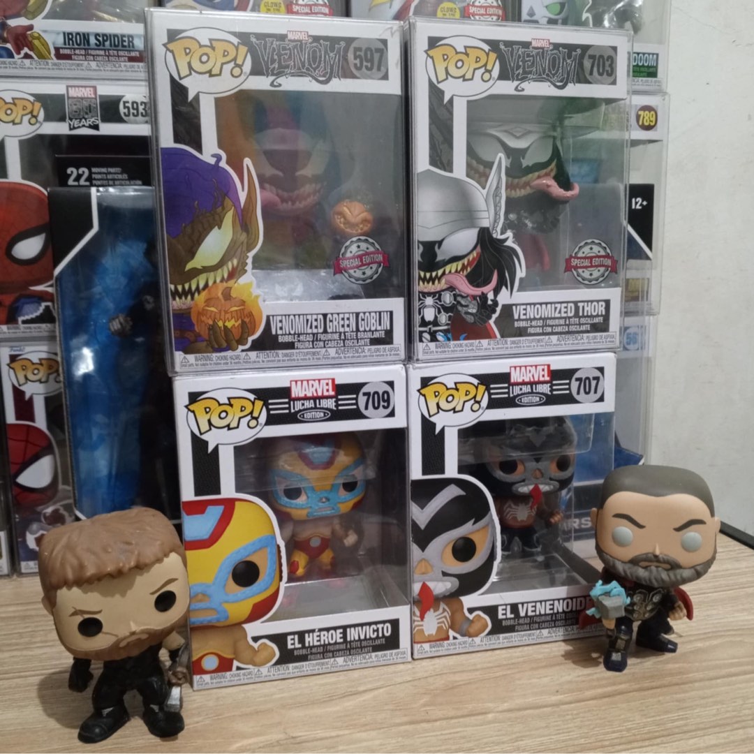 Funko Pop Venomized Green Goblin SE + Venomized Thor SE + Lucha Libre 2x + Thor OOB x2 SET ...