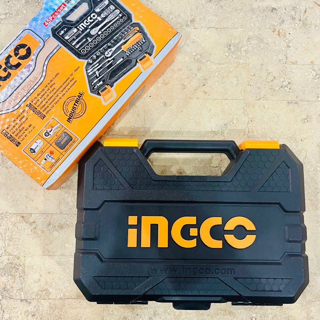 Ingco 45 pcs 1/4” Socket Set & Screwdriver Bit Torx Ratchet Driver Case ...
