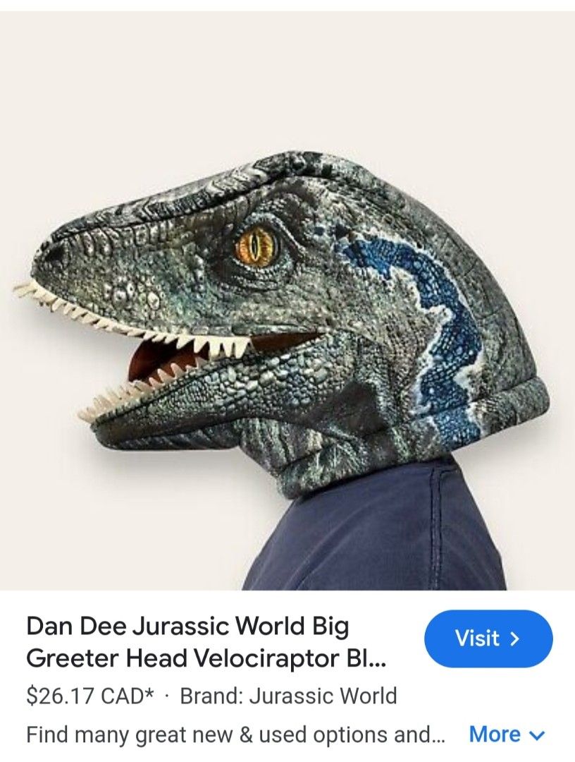 Jurassic World Dan-Dee Big Greeter Heads Velociraptor Blue T-Rex ...