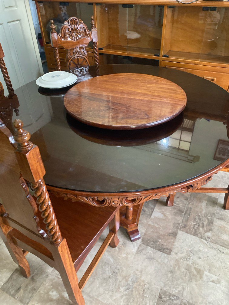 Narra - Dining Table Set - Round w/ 8 chairs, Furniture & Home Living ...