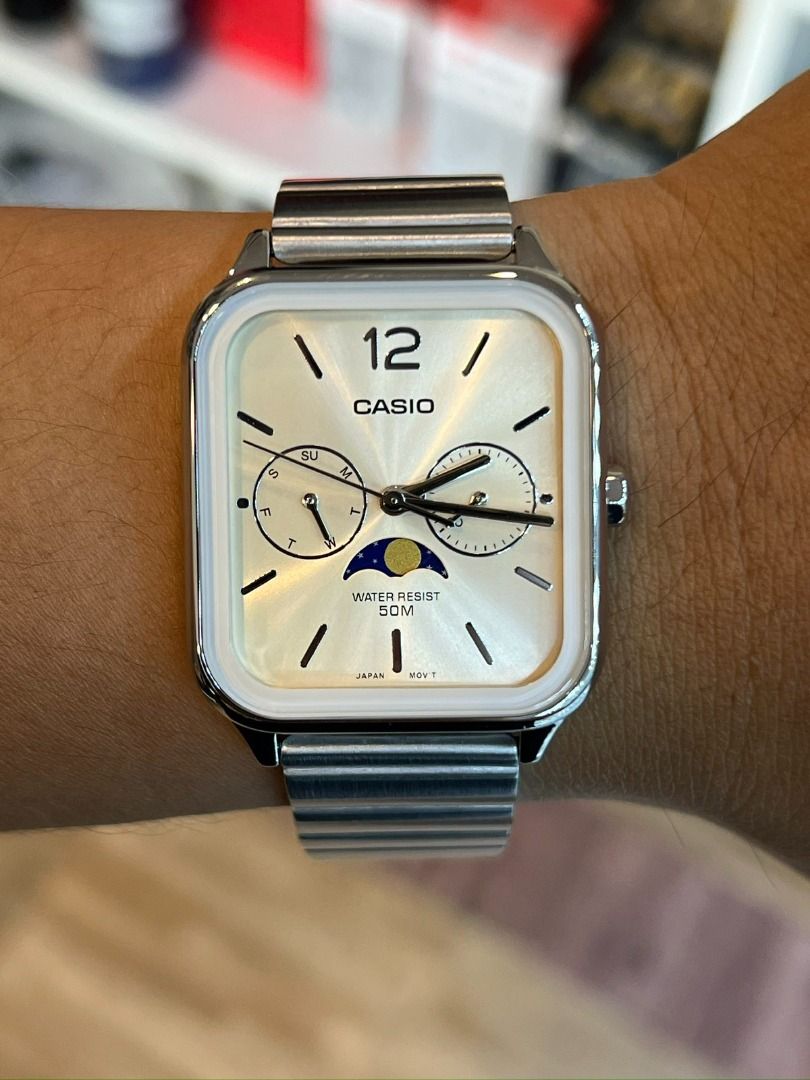 ORIGINAL CASIO Analog Gold Dial Moon Phase Stainless Steel Men's Watch ...