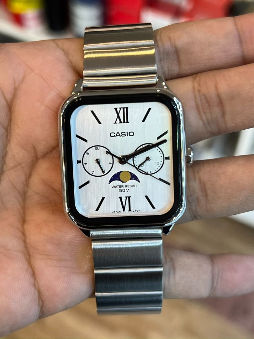 ORIGINAL CASIO Analog White Dial Moon Phase Stainless Steel Men's Watch ...