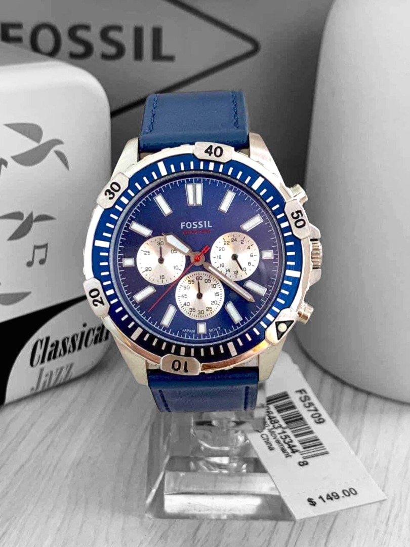 Original Fossil Blue Leather Chronograph Watch, Luxury, Watches on ...