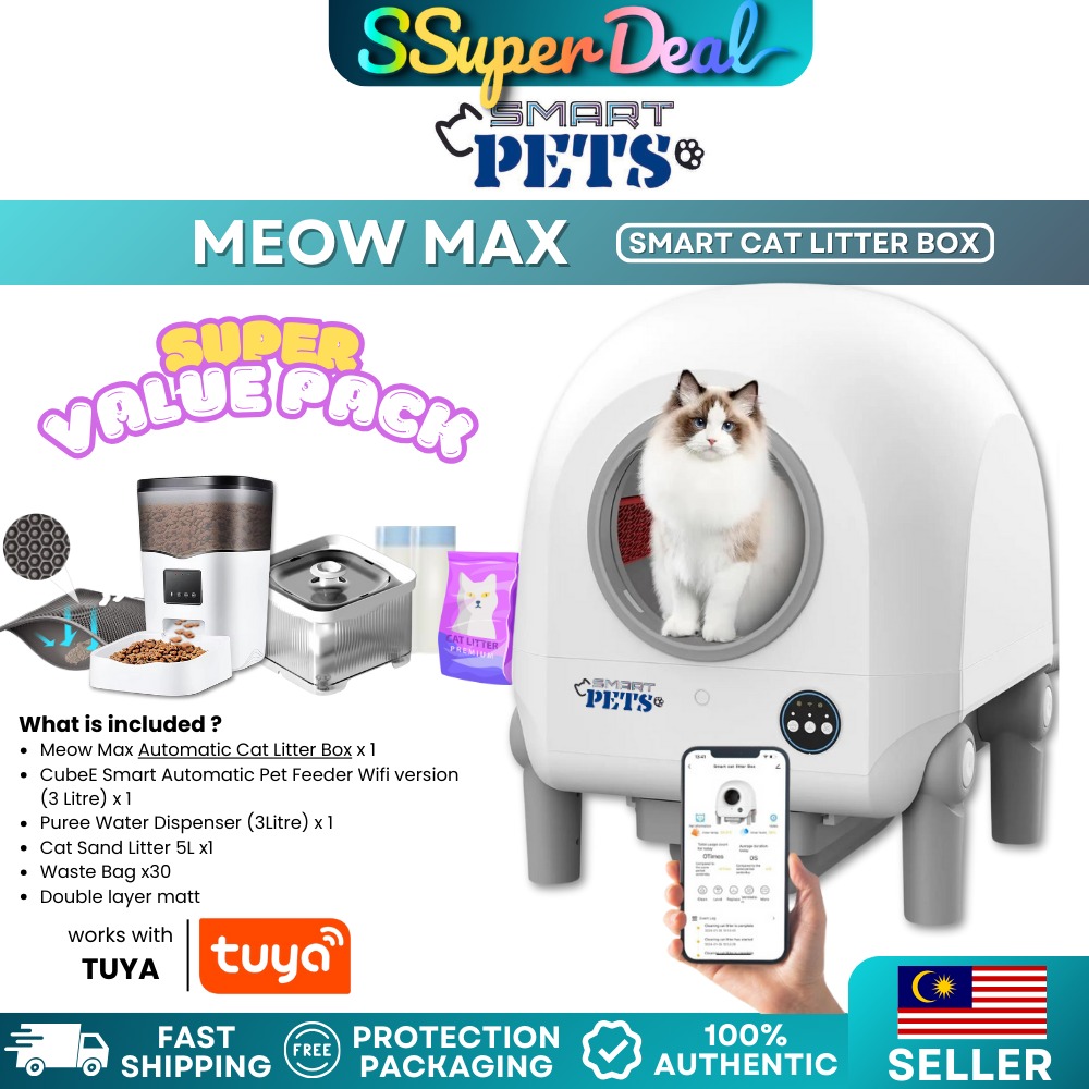 Smartpets Meow Max Self-Cleaning Cat Litter Box with Camera-Video ...