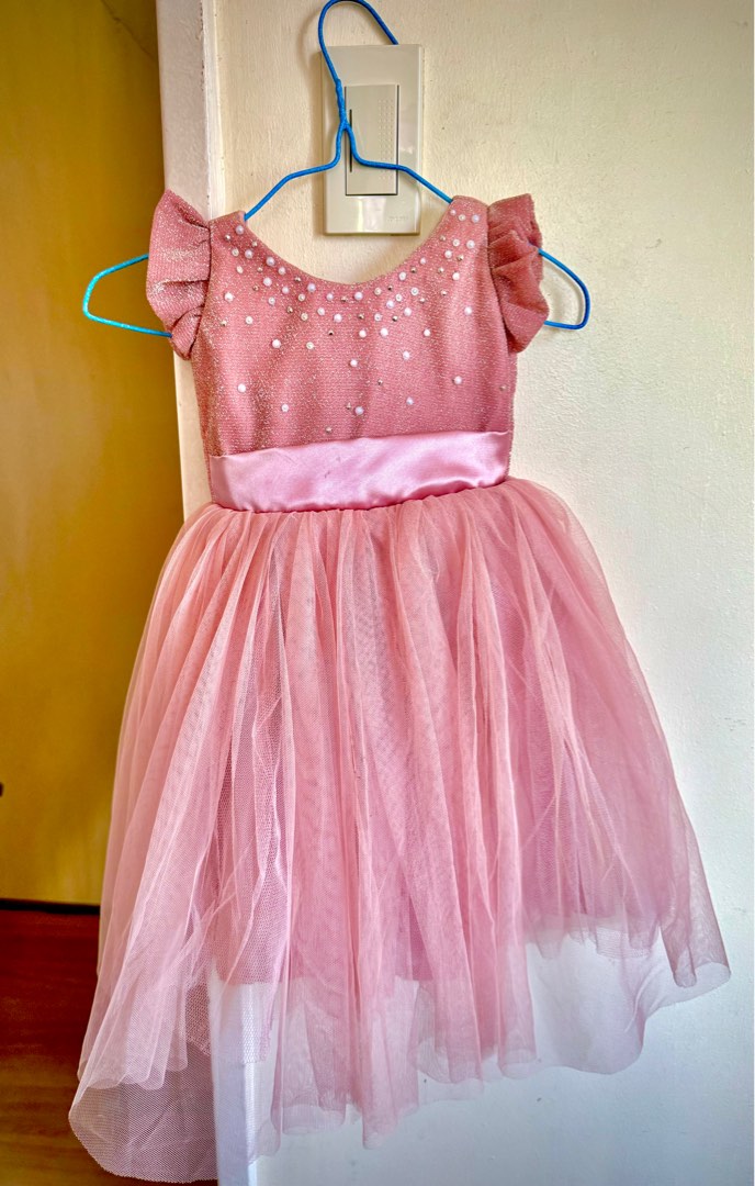 V-Shape back dress with ribbon in old rose, Babies & Kids, Babies ...