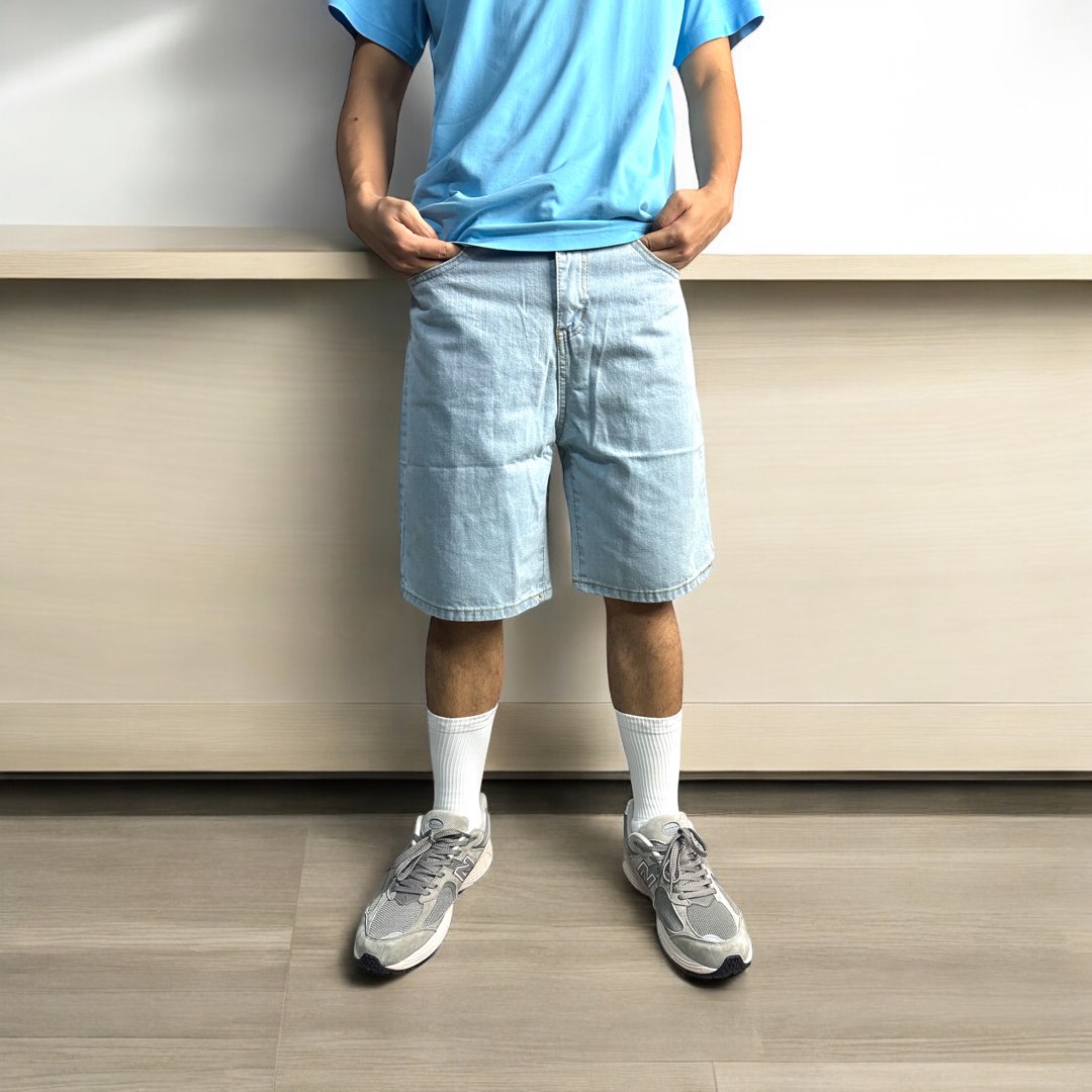 Baby Blue Unisex Plain Baggy Jorts, Men's Fashion, Bottoms, Shorts on ...