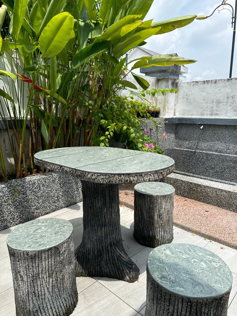 Garden stone table and bench, Furniture & Home Living, Outdoor ...