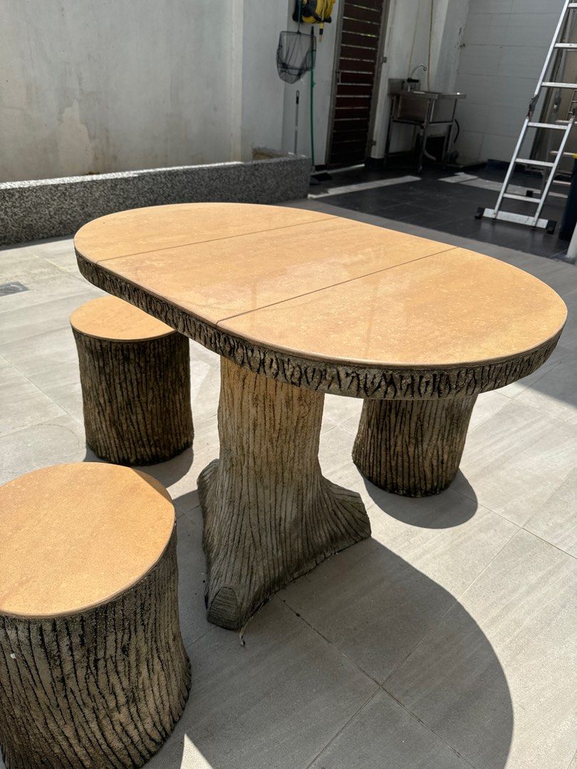 Garden stone table and bench, Furniture & Home Living, Outdoor ...