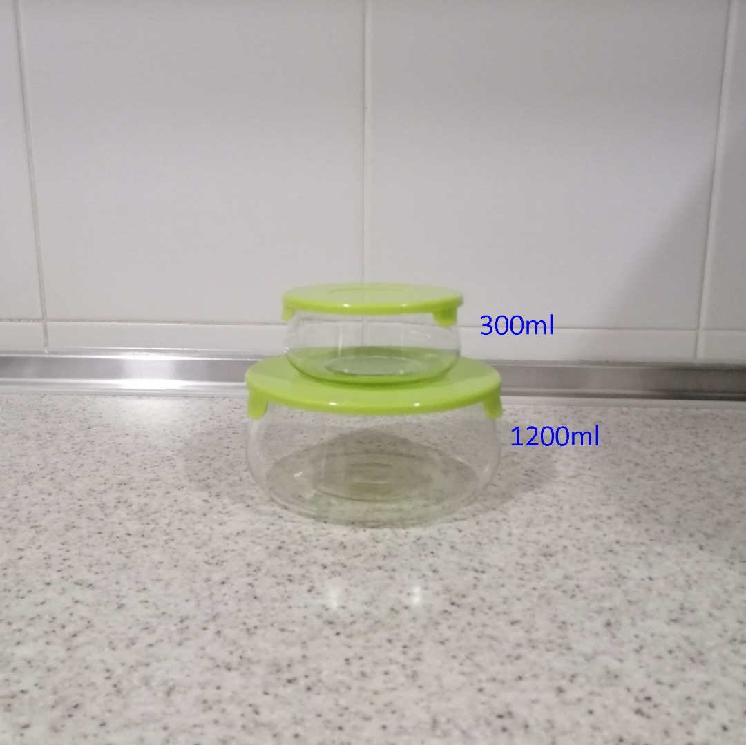 Glass Container (Unique Curve Shape) with Plastic Cover (In 2-piece Set ...