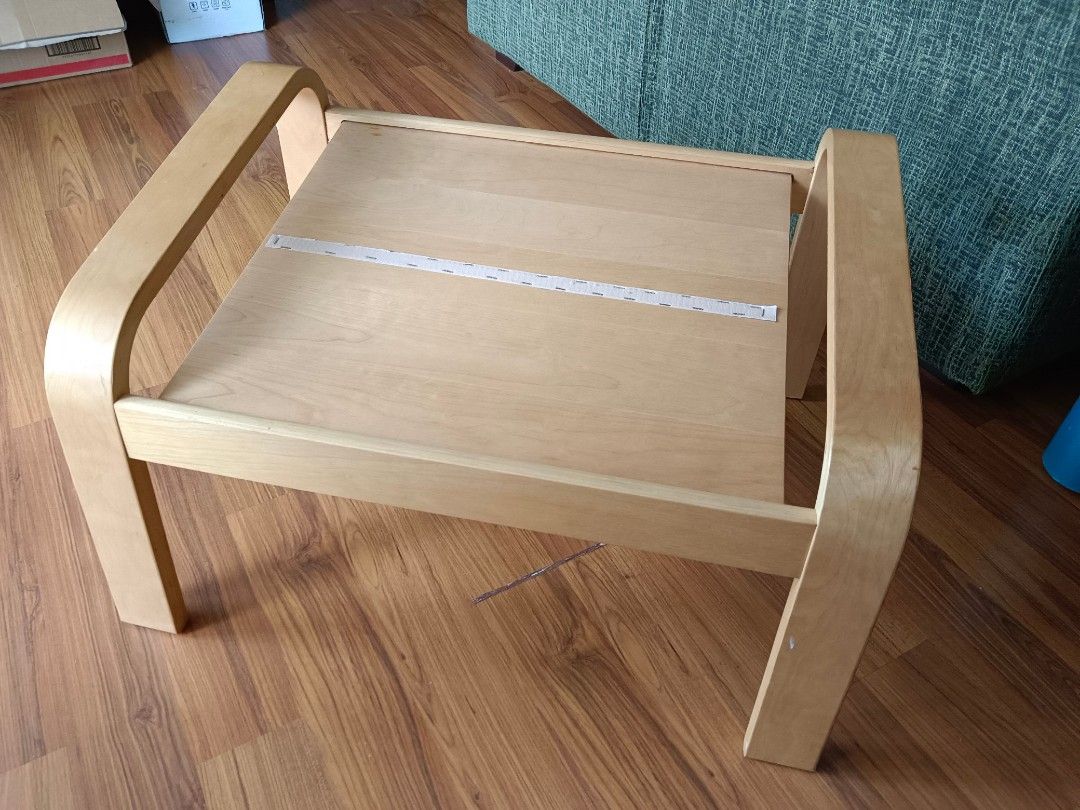 IKEA Poang Armchair with stool, birch veneer/ Red cushion, Furniture ...