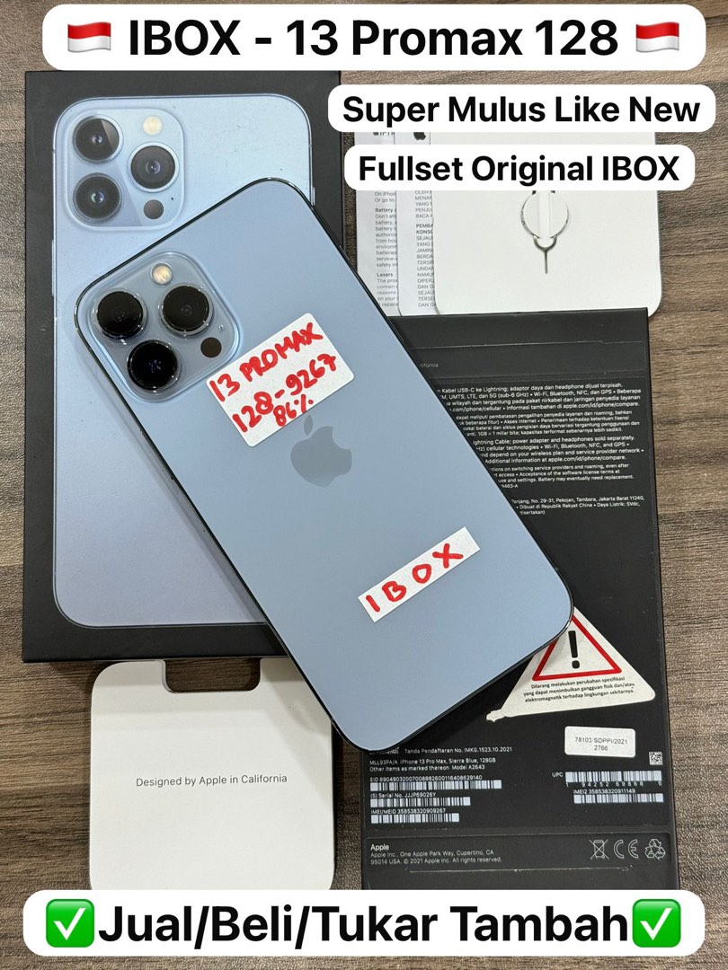 Iphone 13 promax 128gb second ibox, Telepon Seluler & Tablet, iPhone ...
