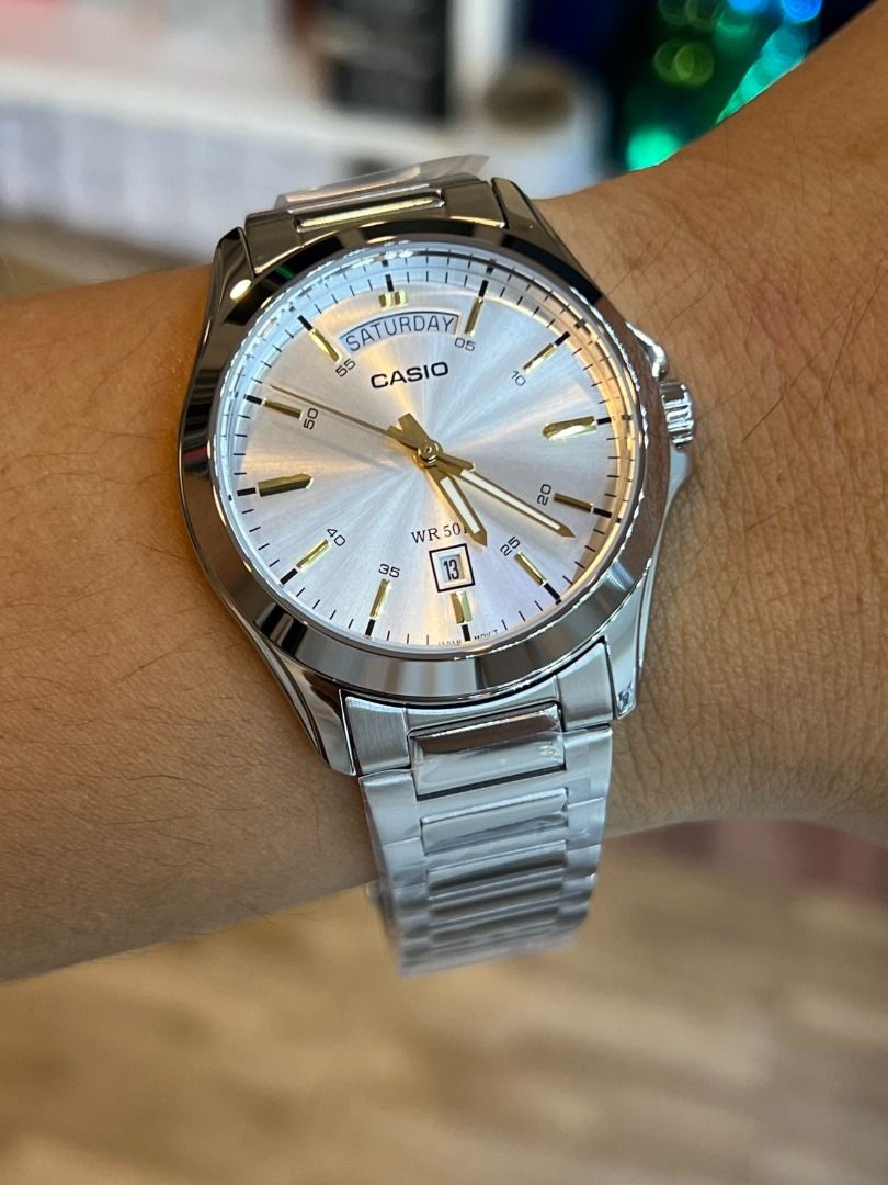 Original Casio Analog Day Date Silver Dial Stainless Steel Mens Watch Mtp 1370d 7a2 Mens