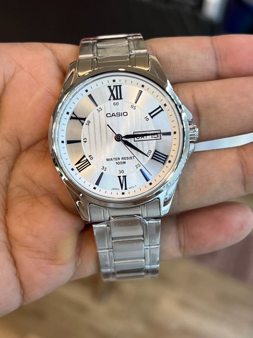 ORIGINAL CASIO Analog Silver Dial Stainless Steel Men's Watch MTP-1384D-7A2V, Men's Fashion ...