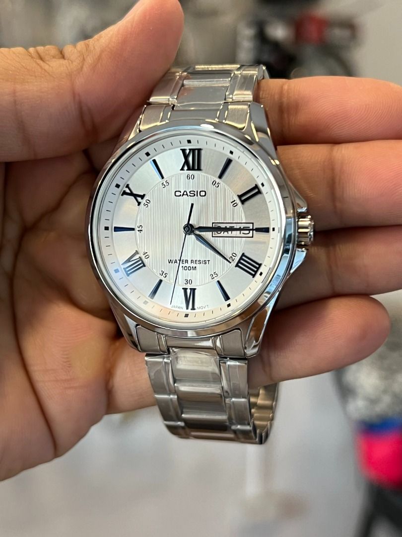 ORIGINAL CASIO Analog Silver Dial Stainless Steel Men's Watch MTP-1384D-7A2V, Men's Fashion ...