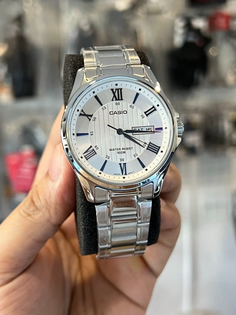 ORIGINAL CASIO Analog Silver Dial Stainless Steel Men's Watch MTP-1384D-7A2V, Men's Fashion ...