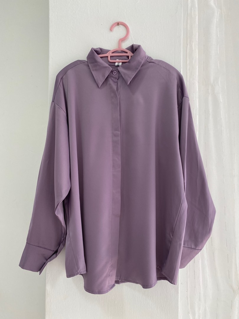 Panda eyes matte satin blouse purple free size fit to L, Women's ...