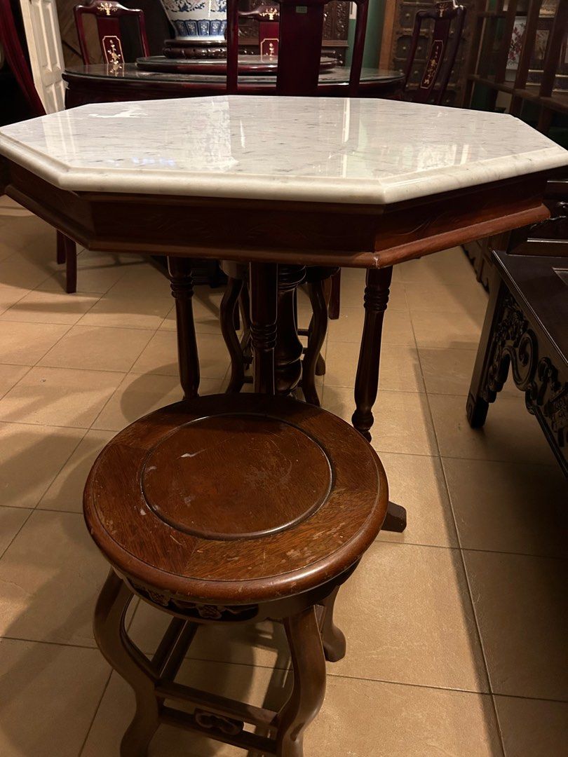 Peranakan Octogonal Marble Tea Table set FVun6000824a5, Furniture ...