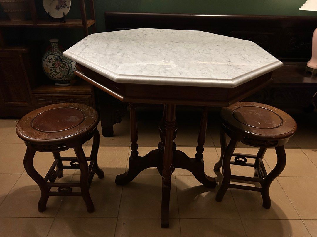 Peranakan Octogonal Marble Tea Table set FVun6000824a5, Furniture ...