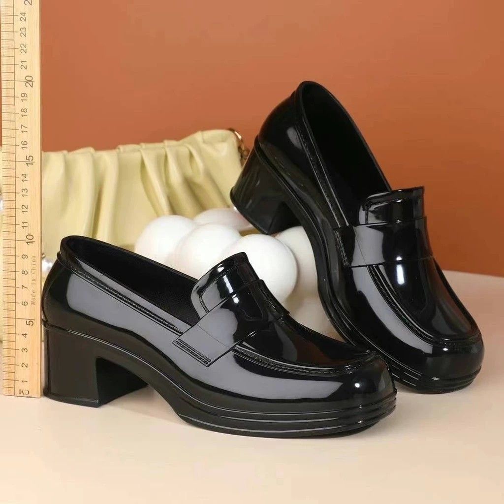 SHUTA High heels black school shoes for women (Rubber-weighty) Loafers ...