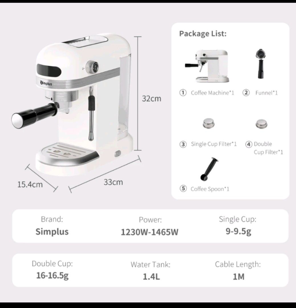 Simplus Semi Auto Espresso Machine, TV & Home Appliances, Kitchen ...