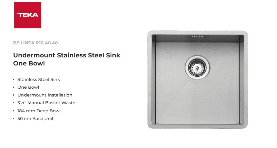 TEKA Undermount Stainless Steel Sink One Bowl, Furniture & Home Living ...