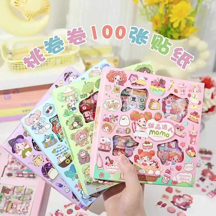 100pcs Cute Stickers Gift Box FREE 2 PCS Sticker No Repeating PET Washi ...