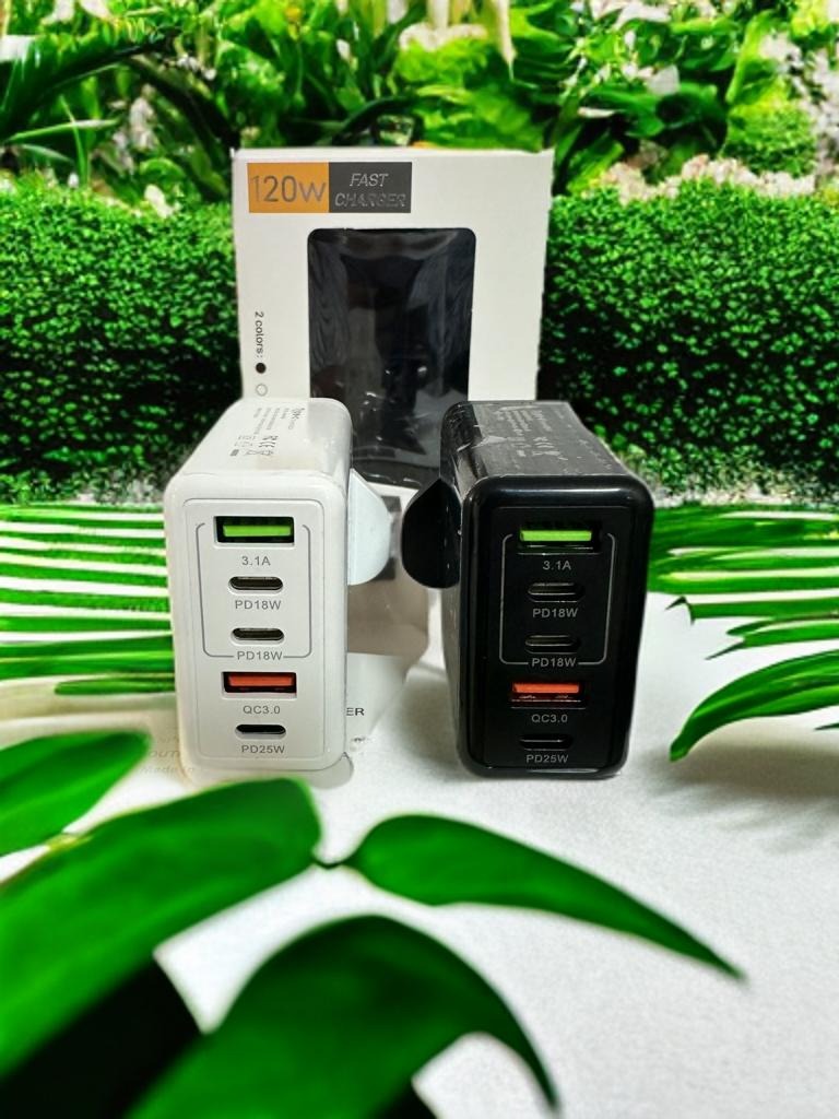 120W 5 Ports Fast Charging PD USB Type C Phone UK Charger Power Adapter ...
