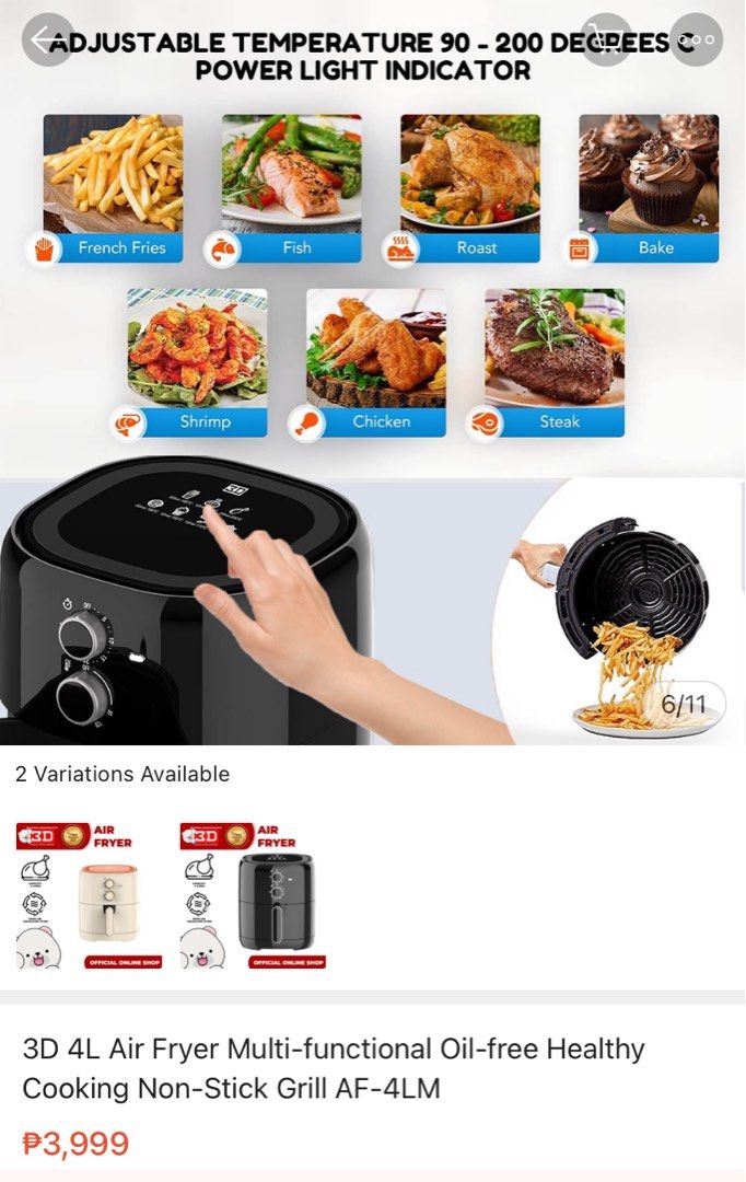 3d Air fryer 4 liters, TV & Home Appliances, Kitchen Appliances, Fryers on Carousell