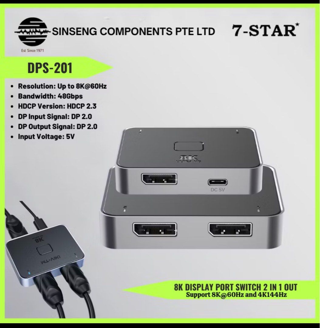 7-STAR* 8K Display Port Switch 2 IN 1Out Displayport Switch with One ...