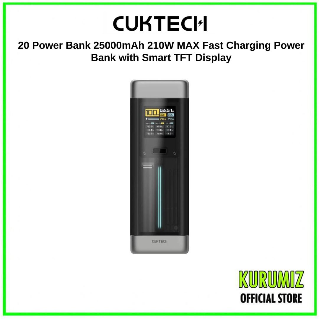 Cuktech 20 Power Bank 25000mAh 210W MAX Fast Charging Power Bank with Smart TFT Display, Mobile ...