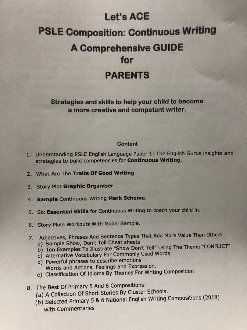 ENG PSLE p6 ENG a compo guide notes parent workshop, Hobbies & Toys ...