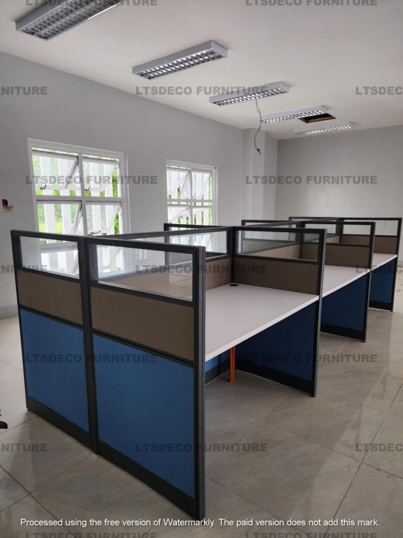 full fabric with glass office desk face to face workstation cubicle ...