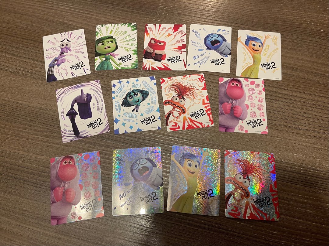 Inside out 2 戲院珍藏卡，一套9張賣$55，普通版全齊！$100連特別版！！一套13張！ 玩轉腦朋友 2 特別版收藏咭（阿尷，阿焦 ...