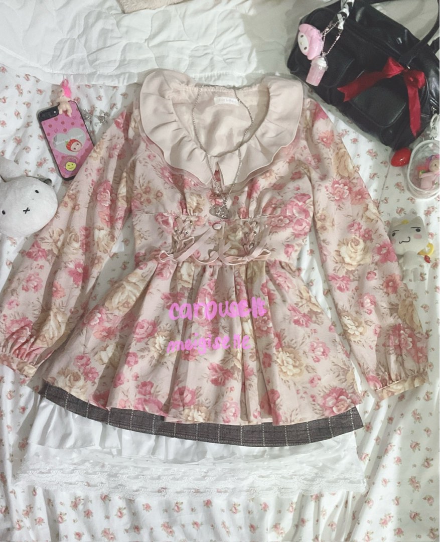 [LIZ LISA] Dainty Floral Pink Top, Women's Fashion, Tops, Blouses on ...