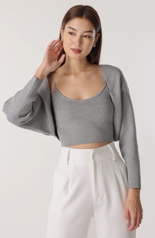 Lovet Myla Knit bolero 2-piece set grey, Women's Fashion, Dresses ...