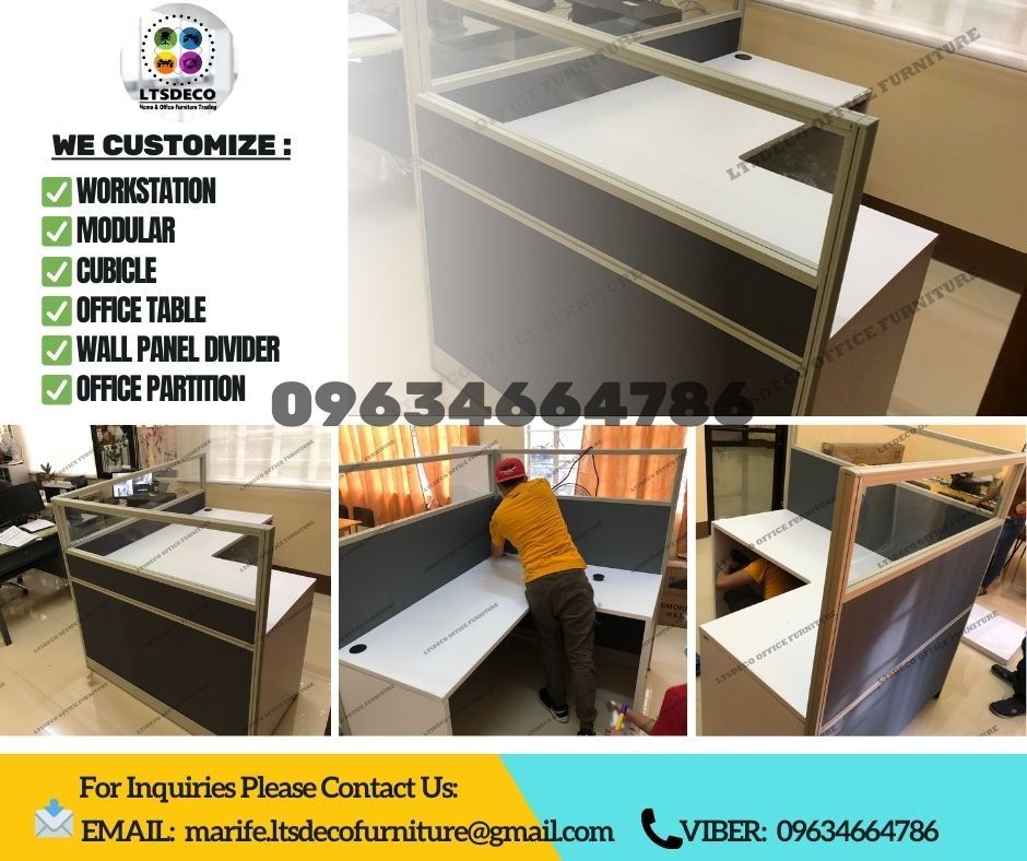 L-Shape workstation office partition with glass Modular tables ...