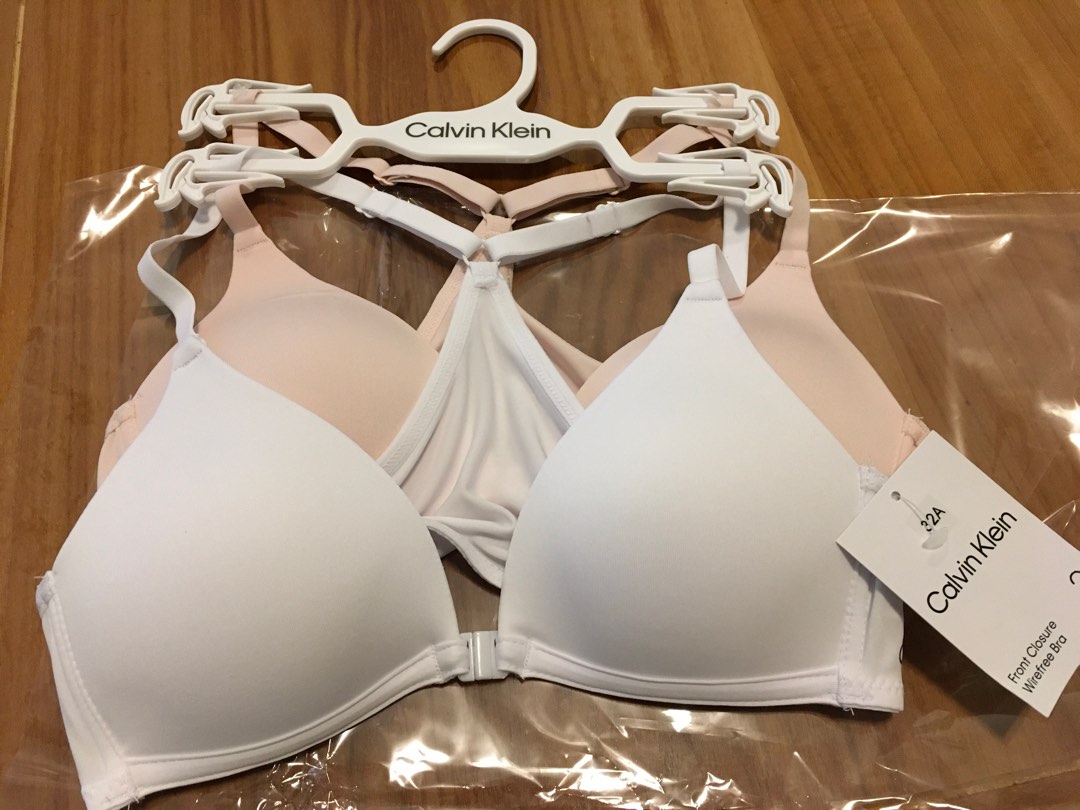 New Calvin Klein Wireless Bra 32A White Peach Front Closure, Women's ...