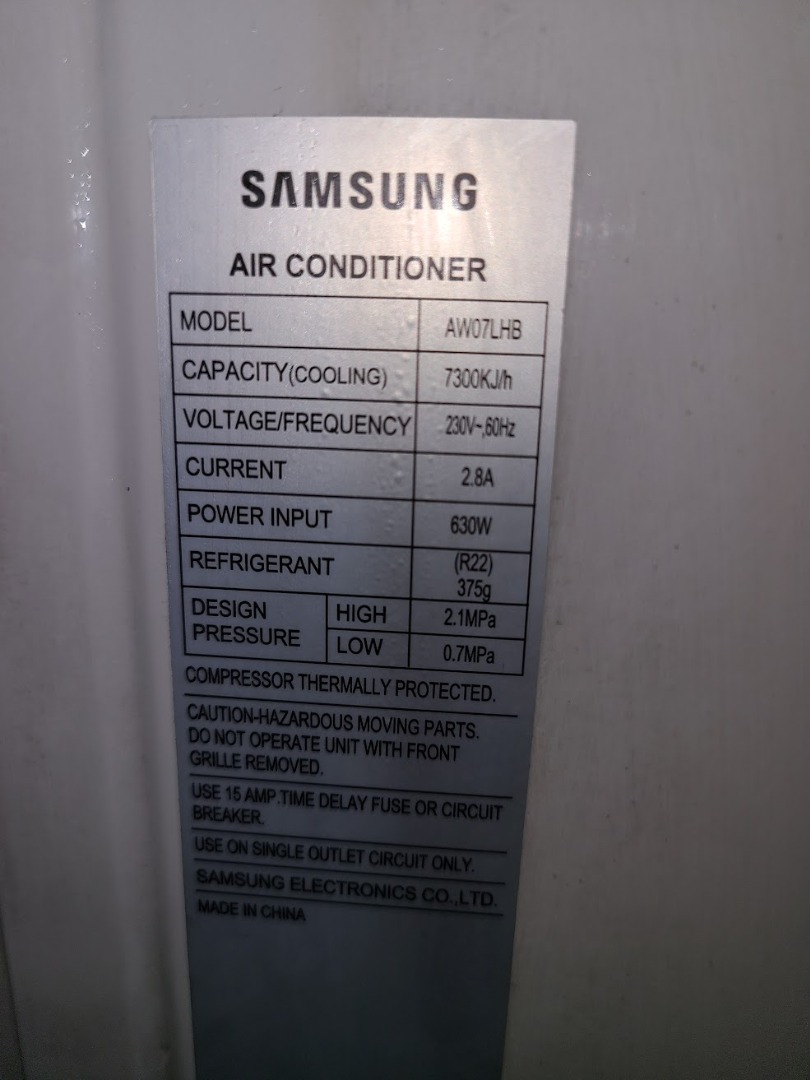 Samsung AW07LHB .75hp aircon with digital display and remote, TV & Home ...