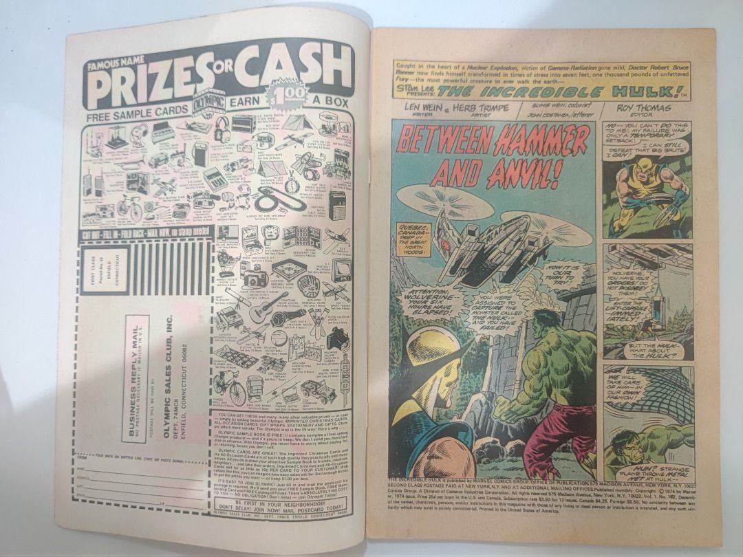 The Incredible Hulk Vol. 1 (1962) #182 Mark Jewelers Insert, Hobbies ...