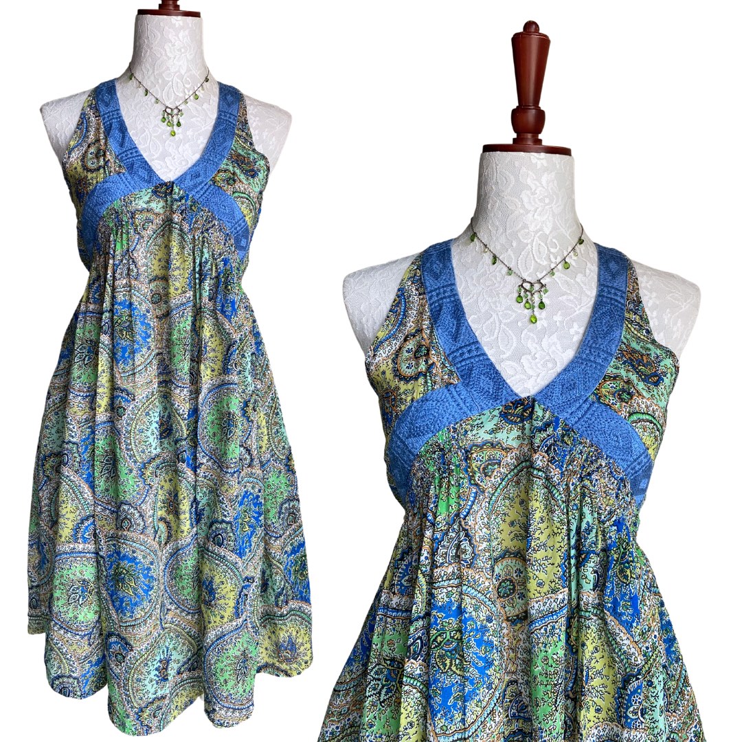 V-Neck Flowy Patterned Lantern Summer Mini Dress, Women's Fashion ...