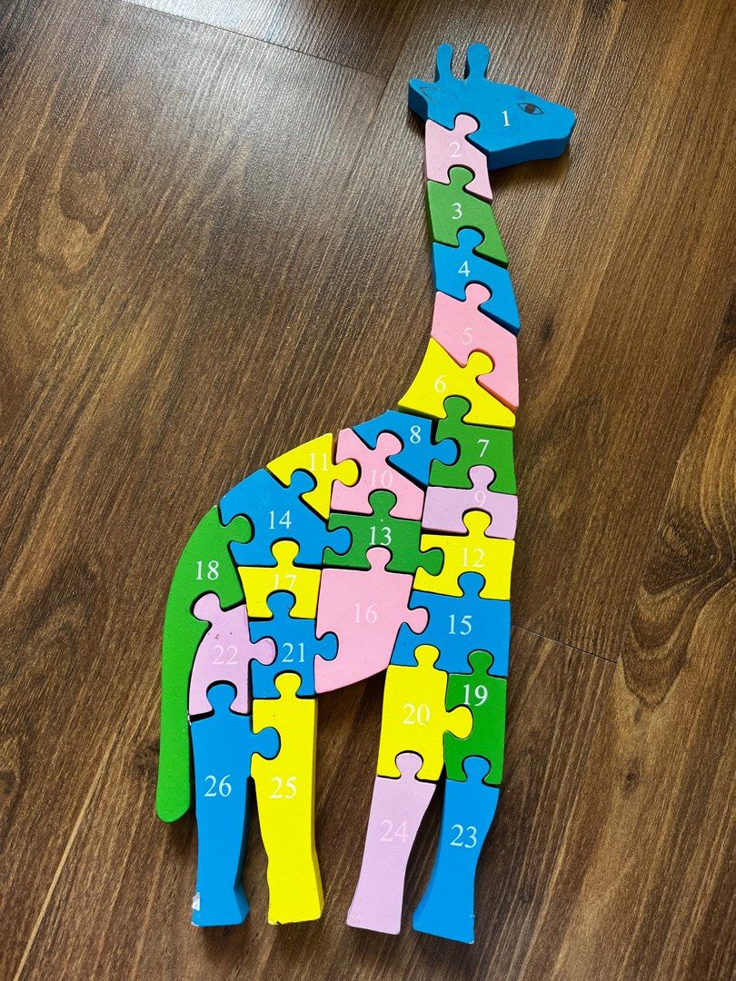 Wooden Giraffe Puzzle with Numbers & Alphabets, Hobbies & Toys, Toys ...