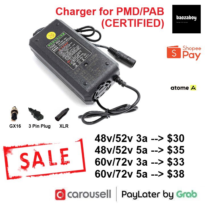 48v 52v 60v 72v charger ebike pma pmd fiido scooter charger, Sports ...