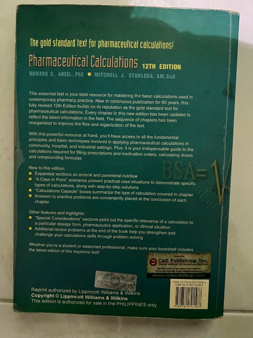 BOOK: PHARMACEUTICAL CALCULATIONS (12th Edition), Hobbies & Toys, Books ...