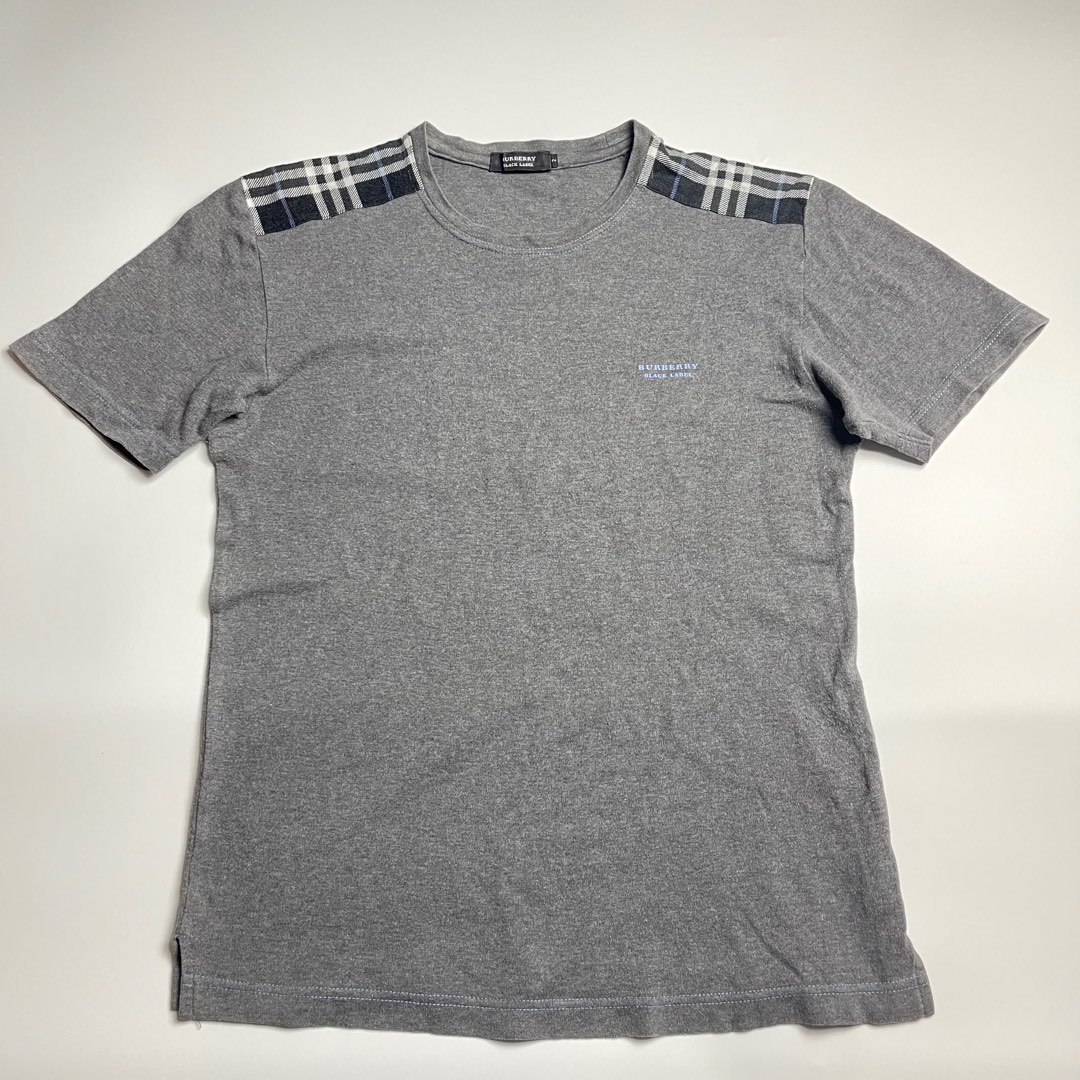 Burberry gray shirt with nova check shoulders, Luxury, Apparel on Carousell