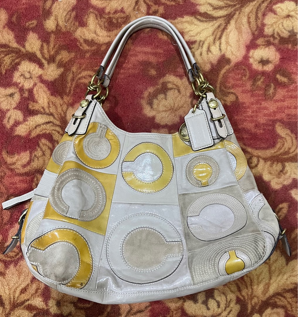 Coach Yellow/Beige Suede and Leather Maggie Mia Inlaid C Shoulder Bag ...