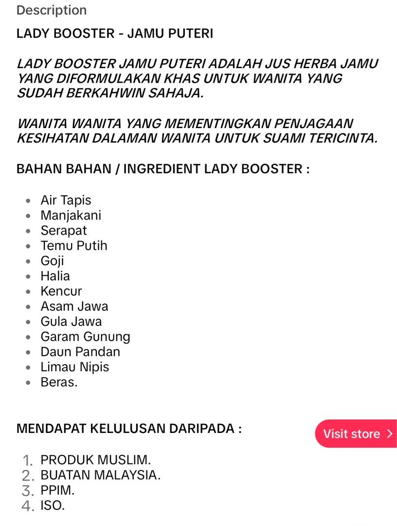 Jamu Puteri Malaysia Lady Booster, Health & Nutrition, Health ...