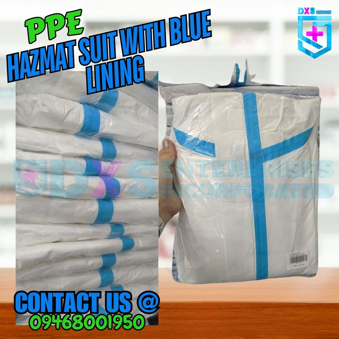 PPE HAZMAT SUIT WITH BLUE LINING, Health & Nutrition, Medical Supplies ...