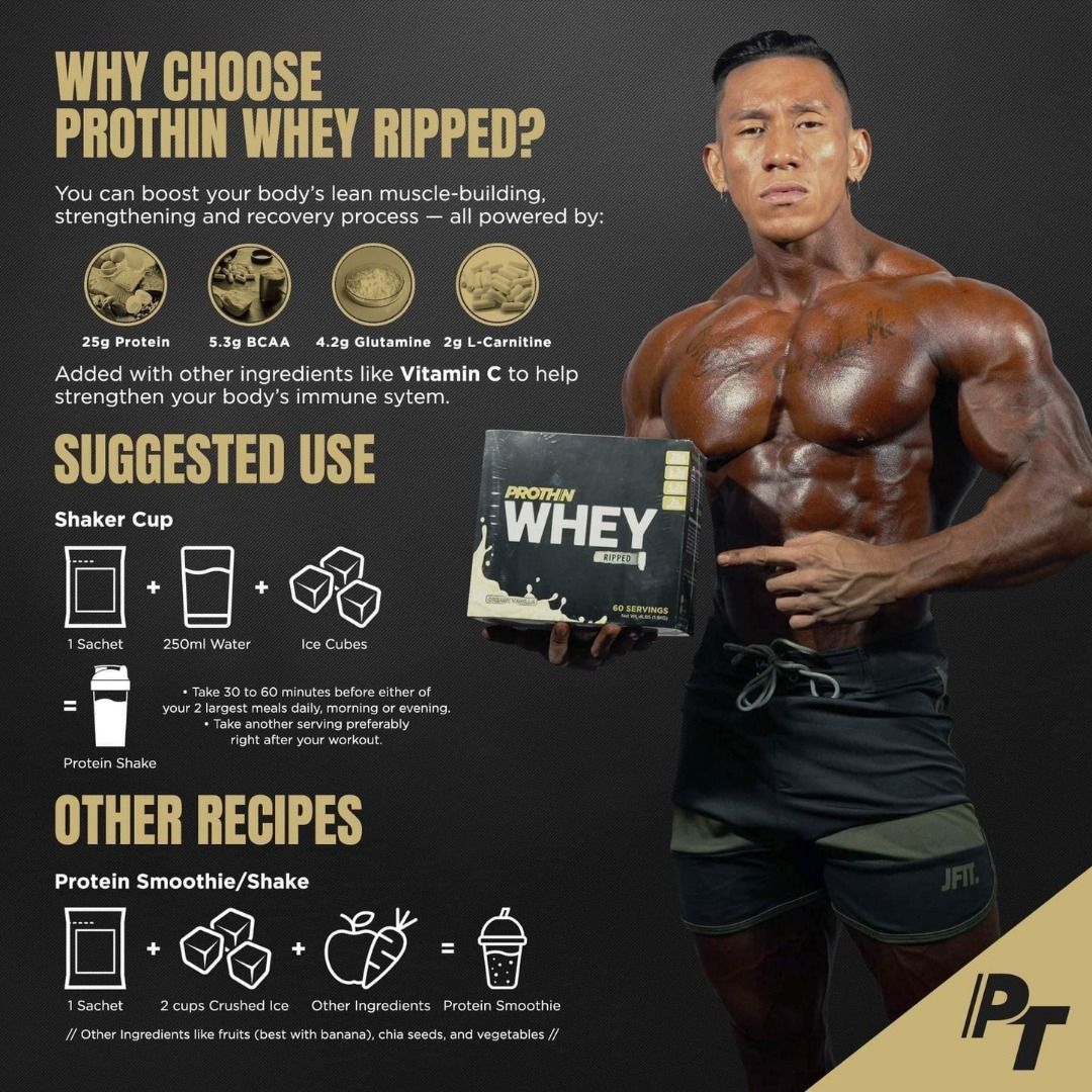 Prothin WHEY PROTEIN RIPPED CREAMY VANILLA 1.8kg 60 sachets, Health ...