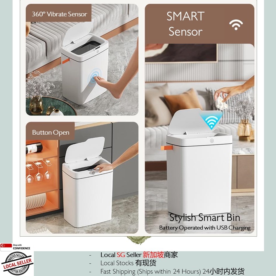 Smart Dustbin 16L Automatic Sensor Lid Trash Rubbish Bin with usb ...